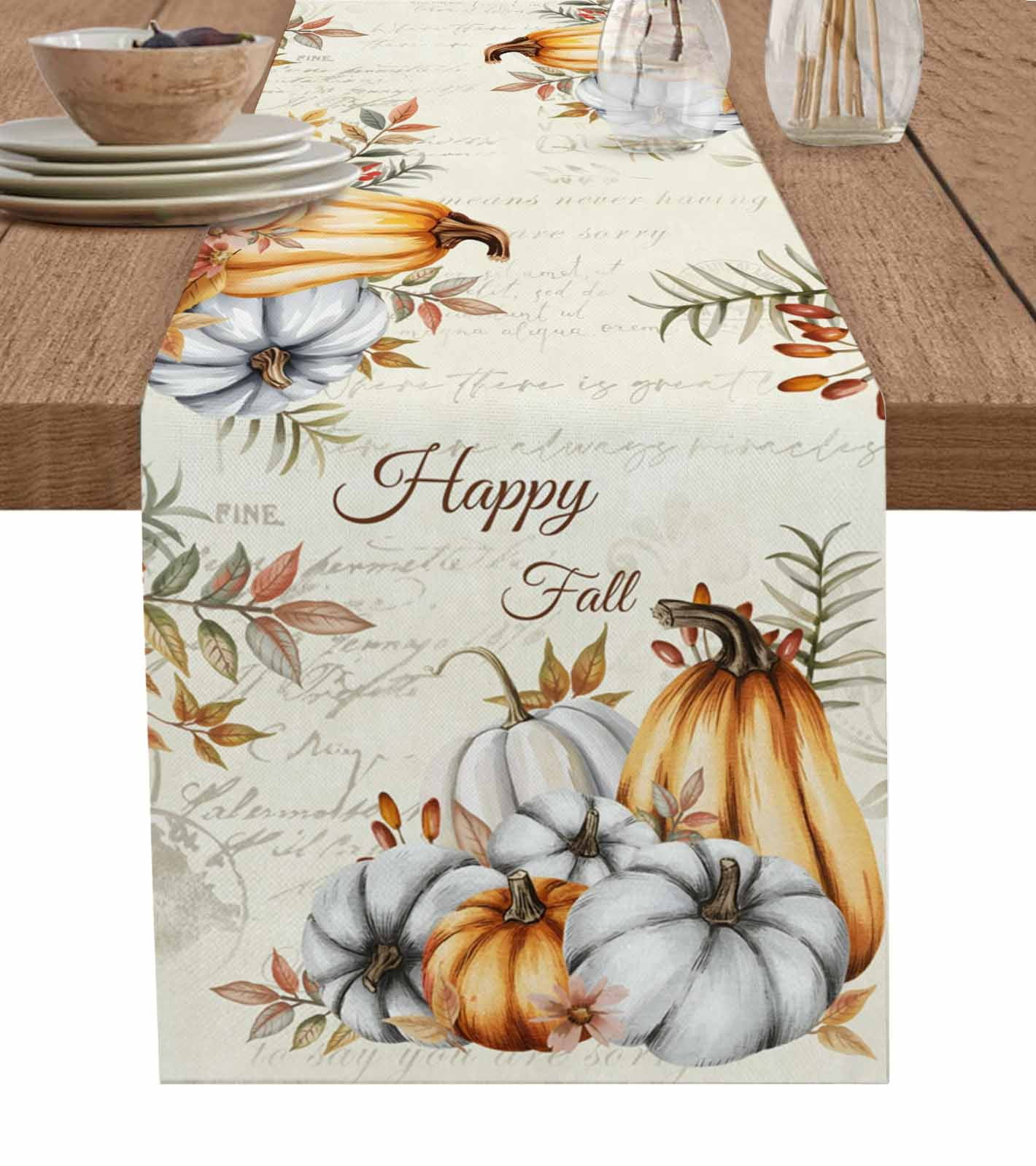Fall Pumpkin Table Runner 108 Inches, Thanksgiving Vintage Flower Leaf ...