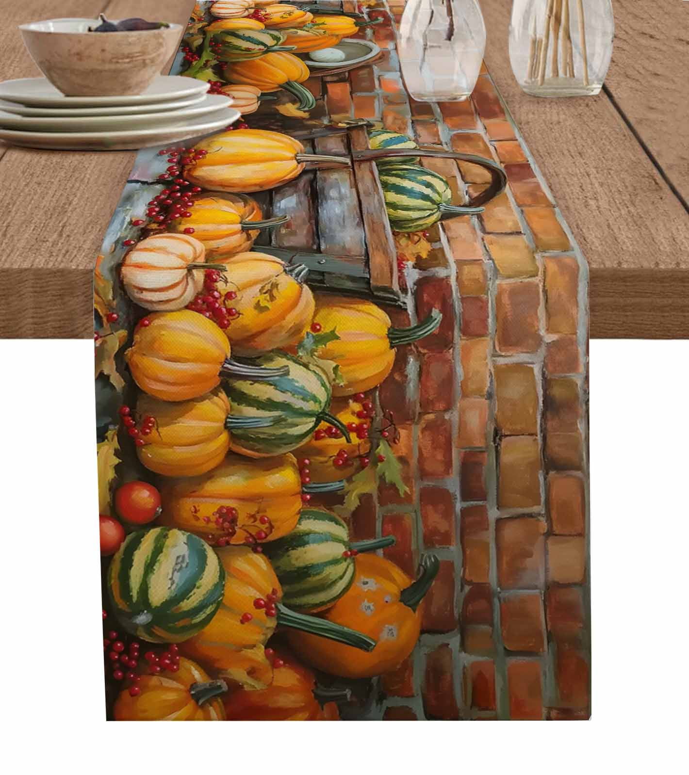 Fall Pumpkin Table Runner 36 Inches, Thanksgiving Vintage Country Walls ...