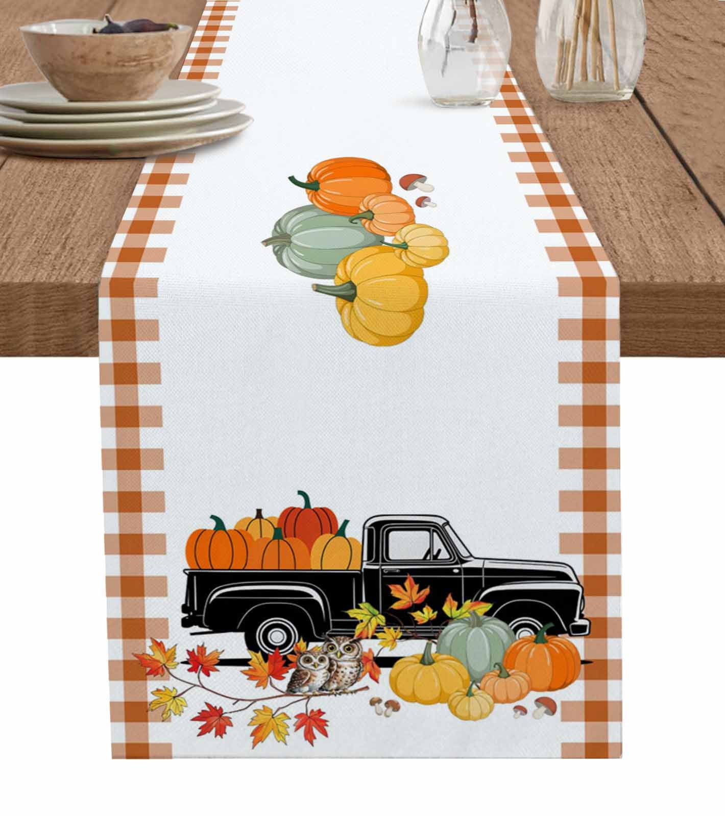 Fall Pumpkin Table Runner 90 Inches, Thanksgiving Autumn Maple Truck ...