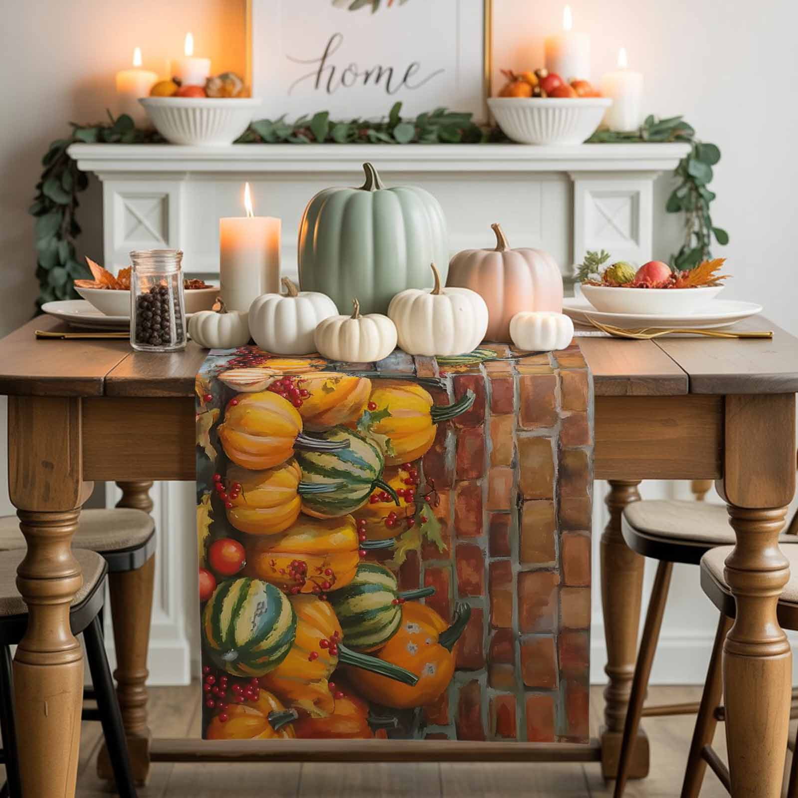 Fall Pumpkin Table Runner, Autumn Thanksgiving Kitchen Dining Table ...