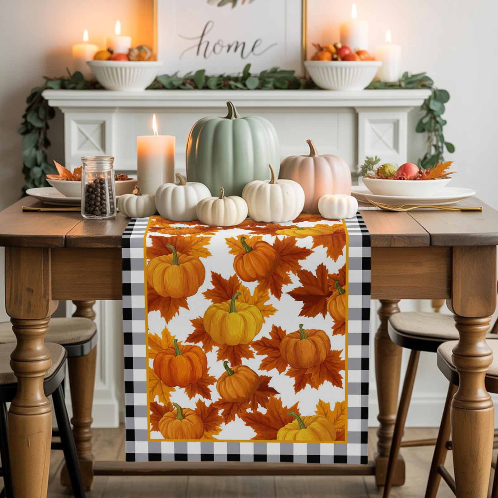 Fall Pumpkin Table Runner, Autumn Thanksgiving Kitchen Dining Table ...
