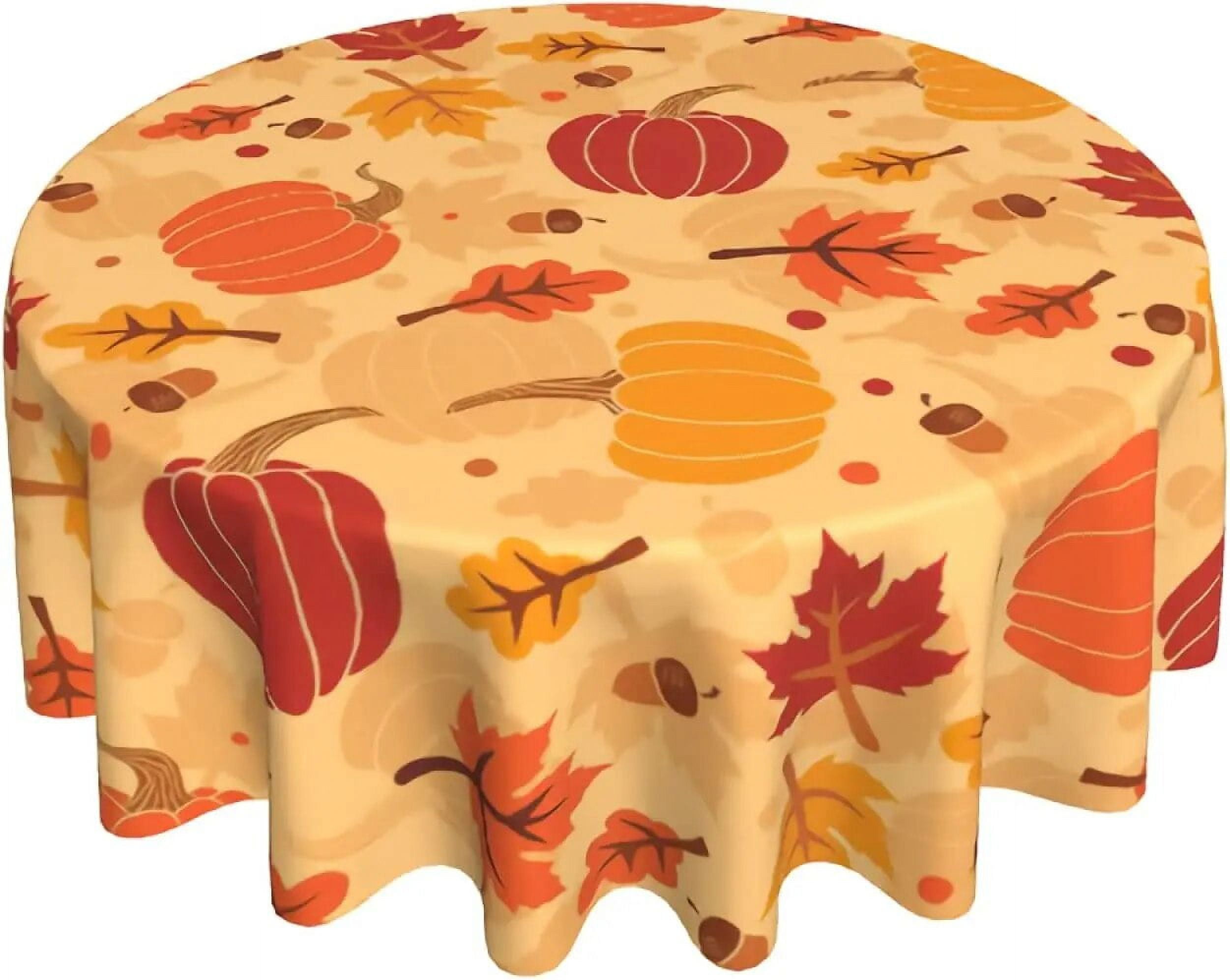 Fall Pumpkin Tablecloth Round Autumn Leaf and Chestnut Table Cloths ...