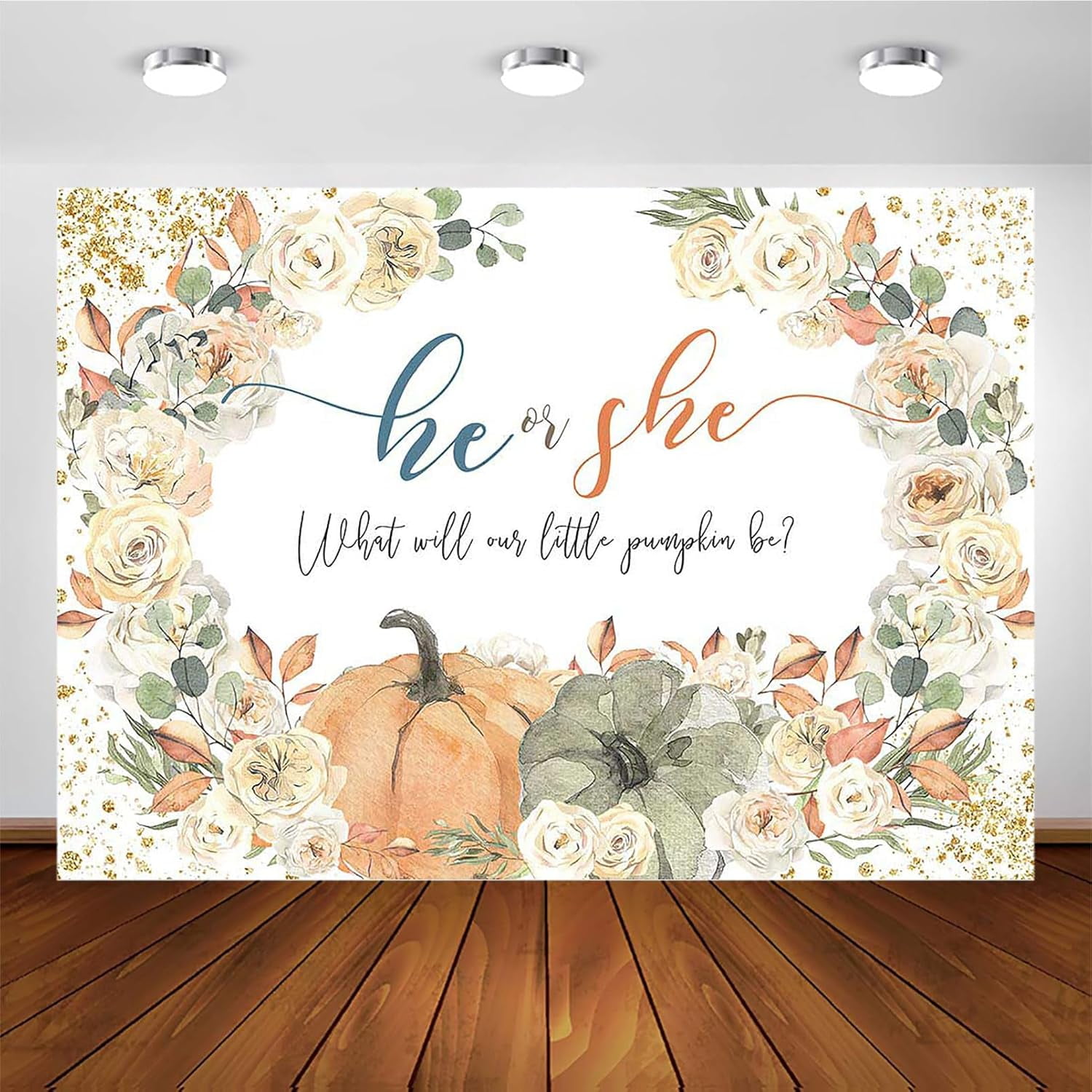 Fall Pumpkin Theme Gender Reveal Backdrop He or She Autumn Pumpkin ...