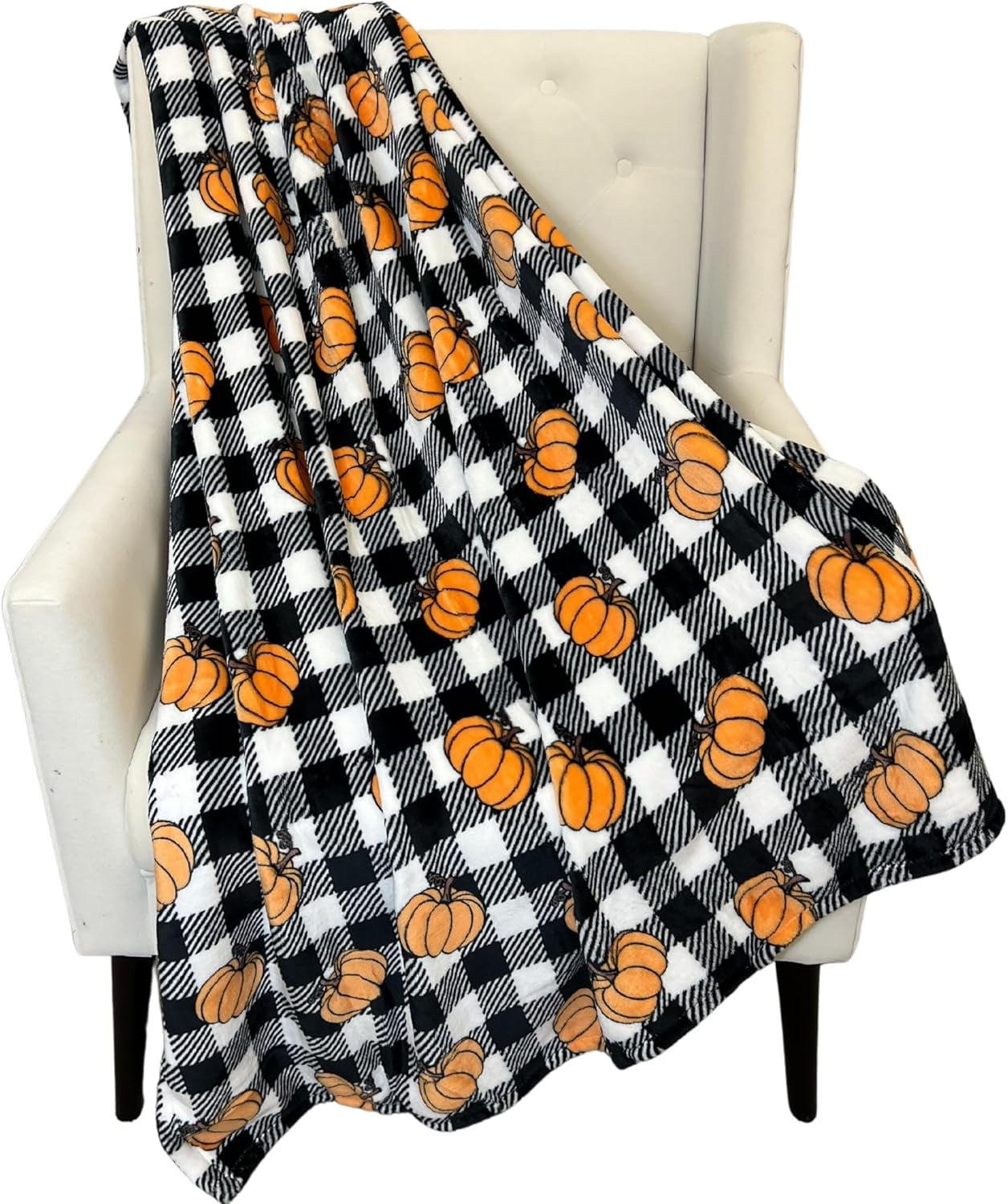 Fall Pumpkin Throw Blanket: Modern Farmhouse Country Black and White ...