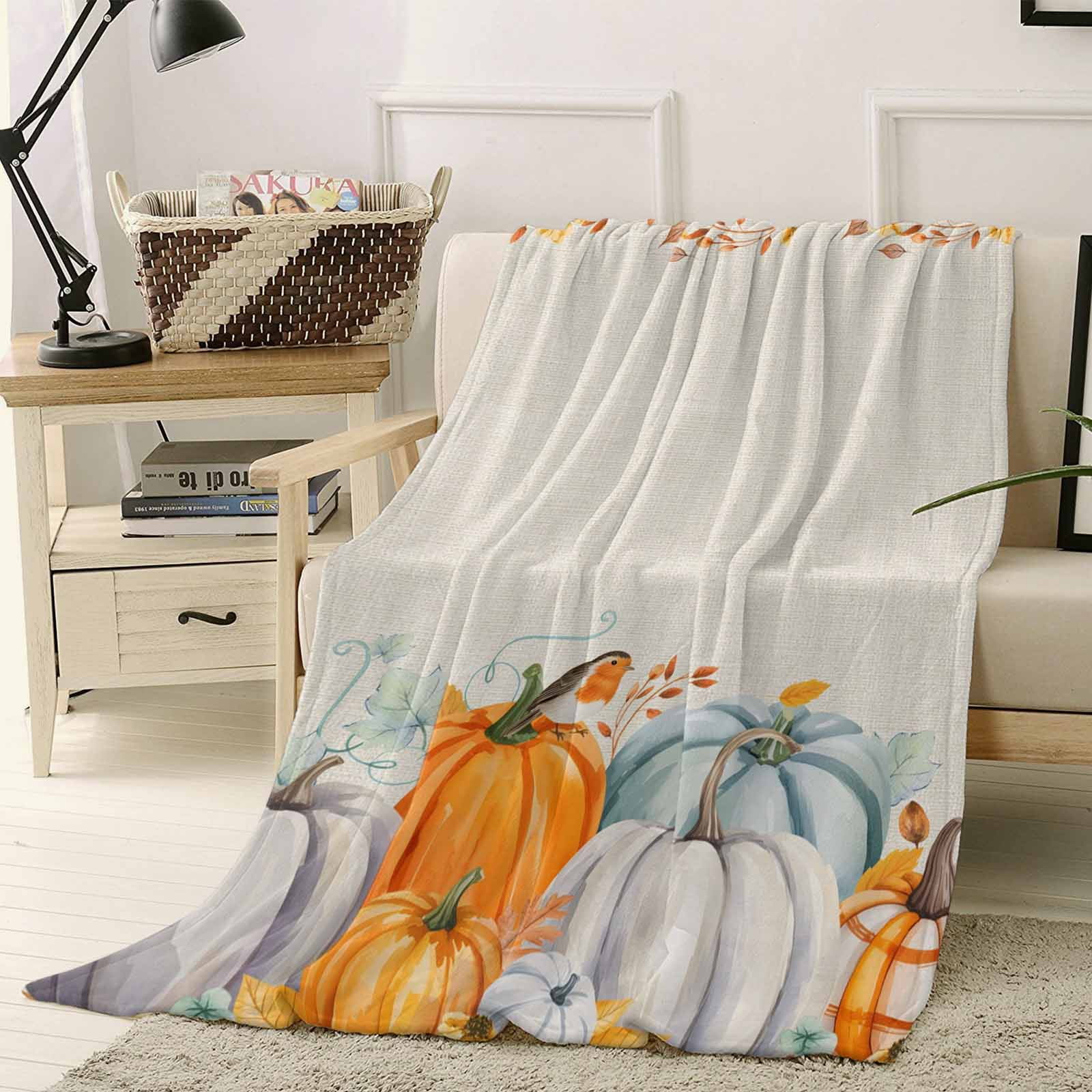 Fall Pumpkin Throw Flannel Blanket 30x40In Thanksgiving Plant Leaf ...