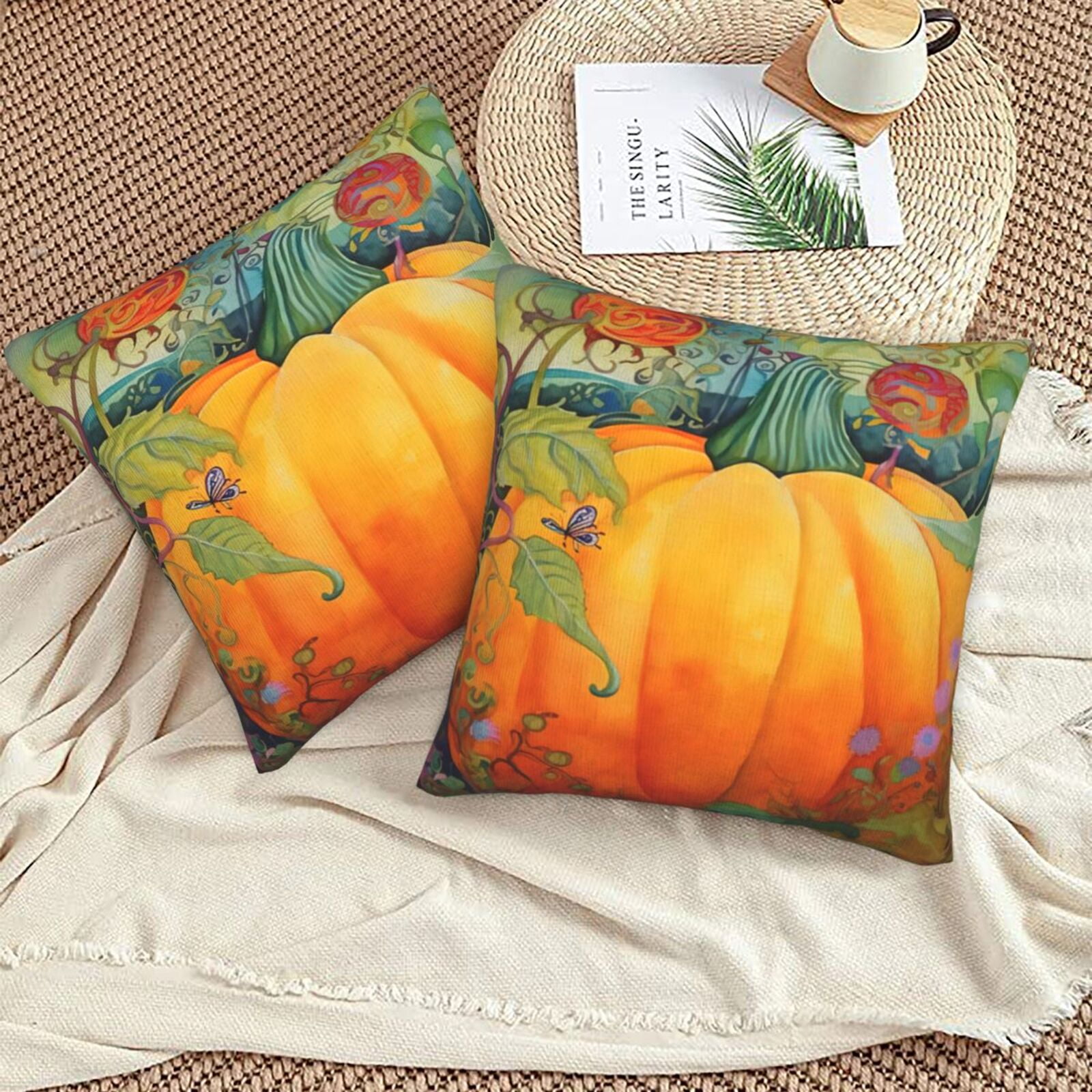 Fall Pumpkin Throw Pillow Covers 18"X18" Set Of 2 Sofa Rustic Home ...