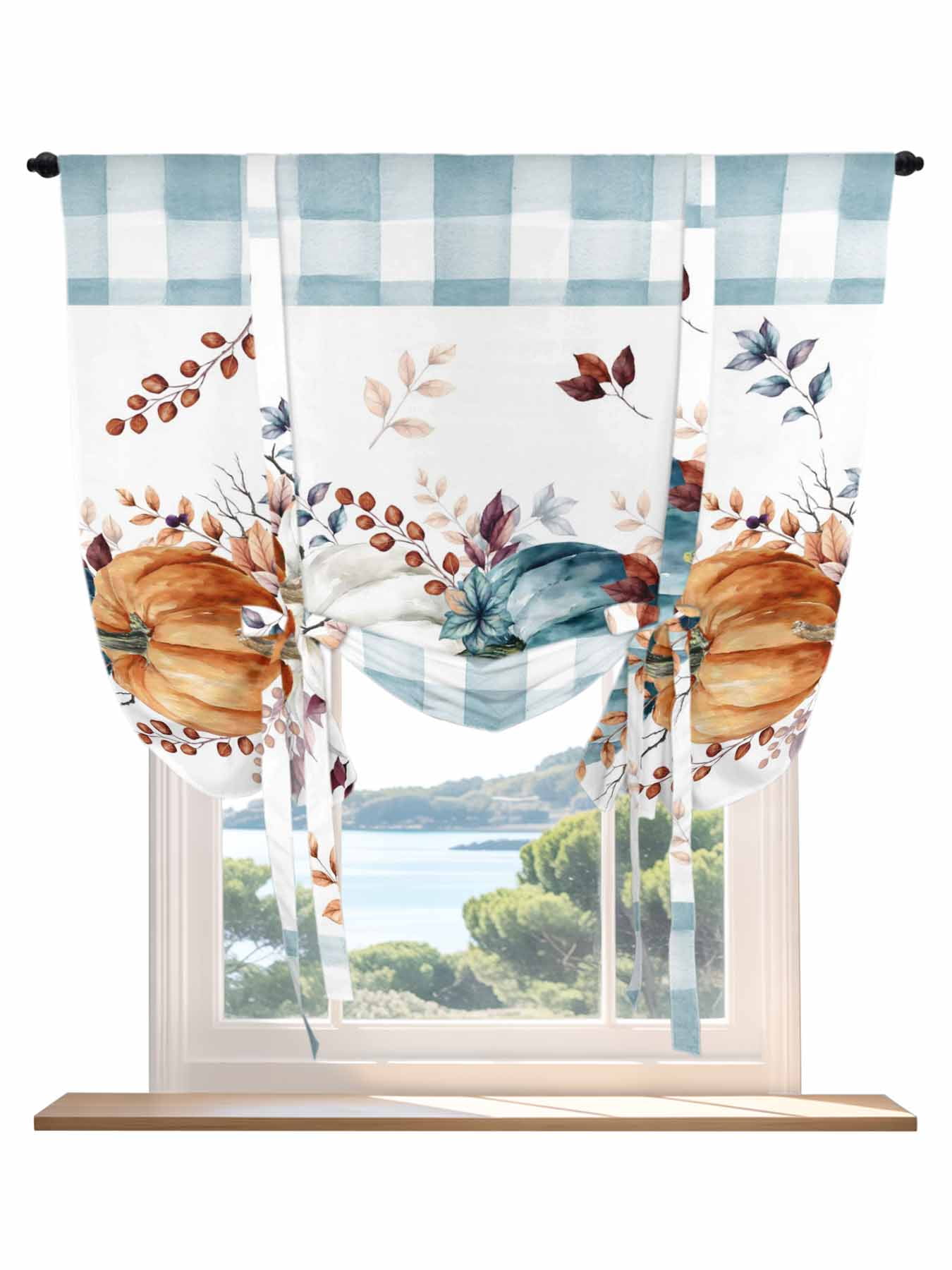 Fall Pumpkin Tie Up Curtains for Windows 54 Inch Length Balloon ...