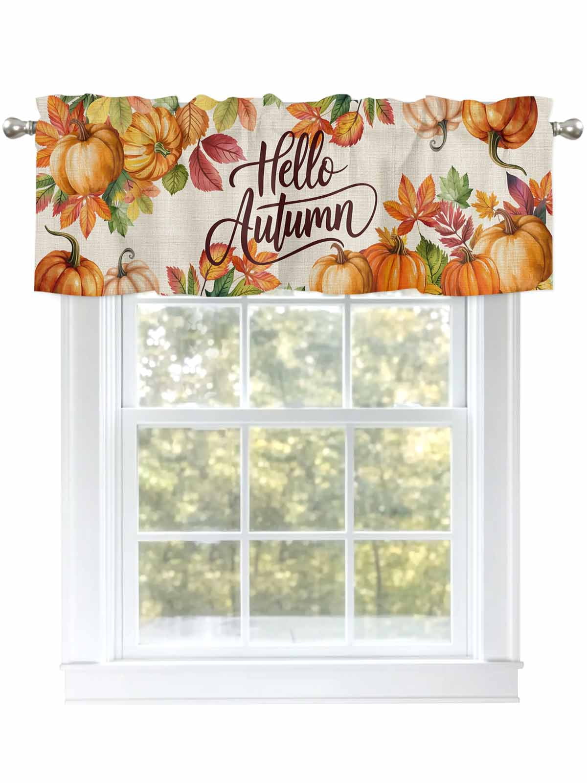 Fall Pumpkin Valances for Windows Maple Leaf Plant Thanksgiving Hello ...