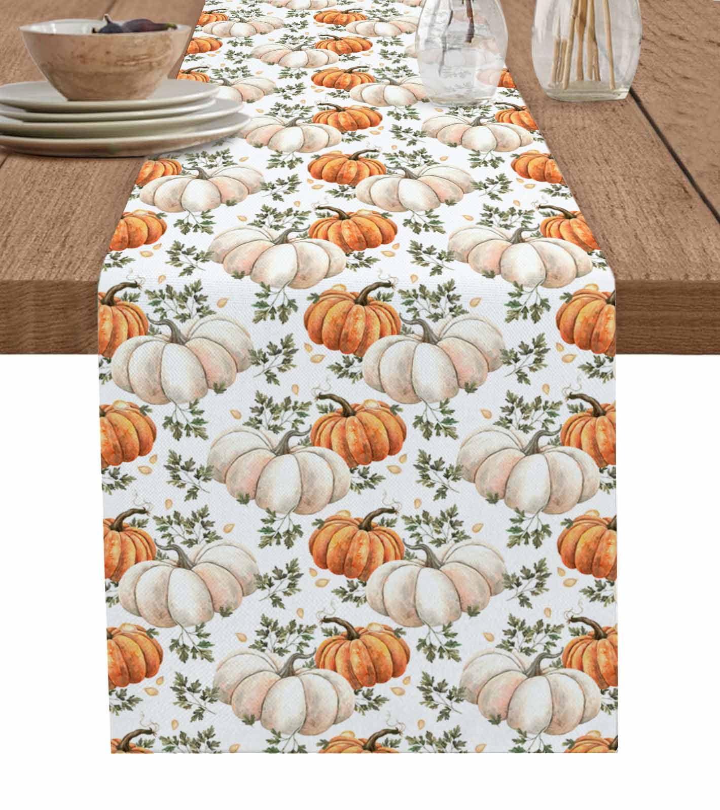 Fall Pumpkin Vines Texture Table Runners Holiday Kitchen Table r Cotton ...