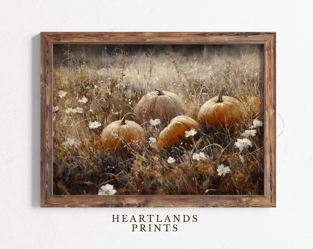 Fall Pumpkin Wildflower Wall Art, Printable Fall Wall Art Painting ...