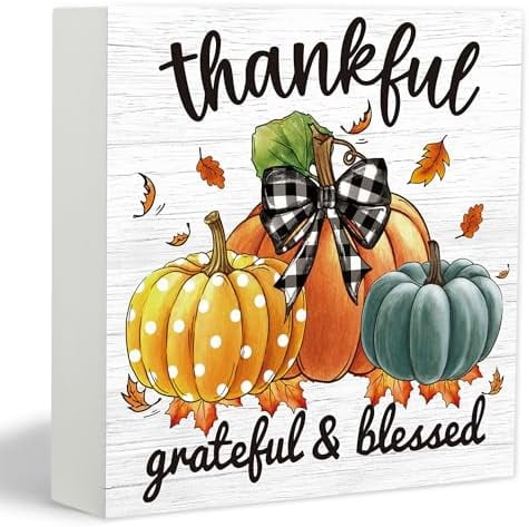 Fall Pumpkin Wooden Box Sign - Rustic Thankful Blessed Grateful ...
