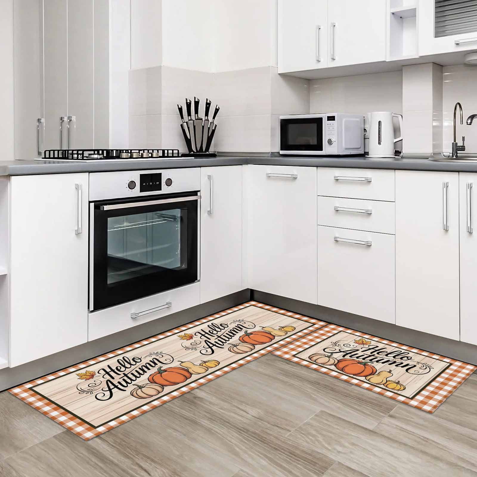 Fall Pumpkins 2 Pieces Non-Slip Kitchen Mat Set Thanksgiving Maple ...