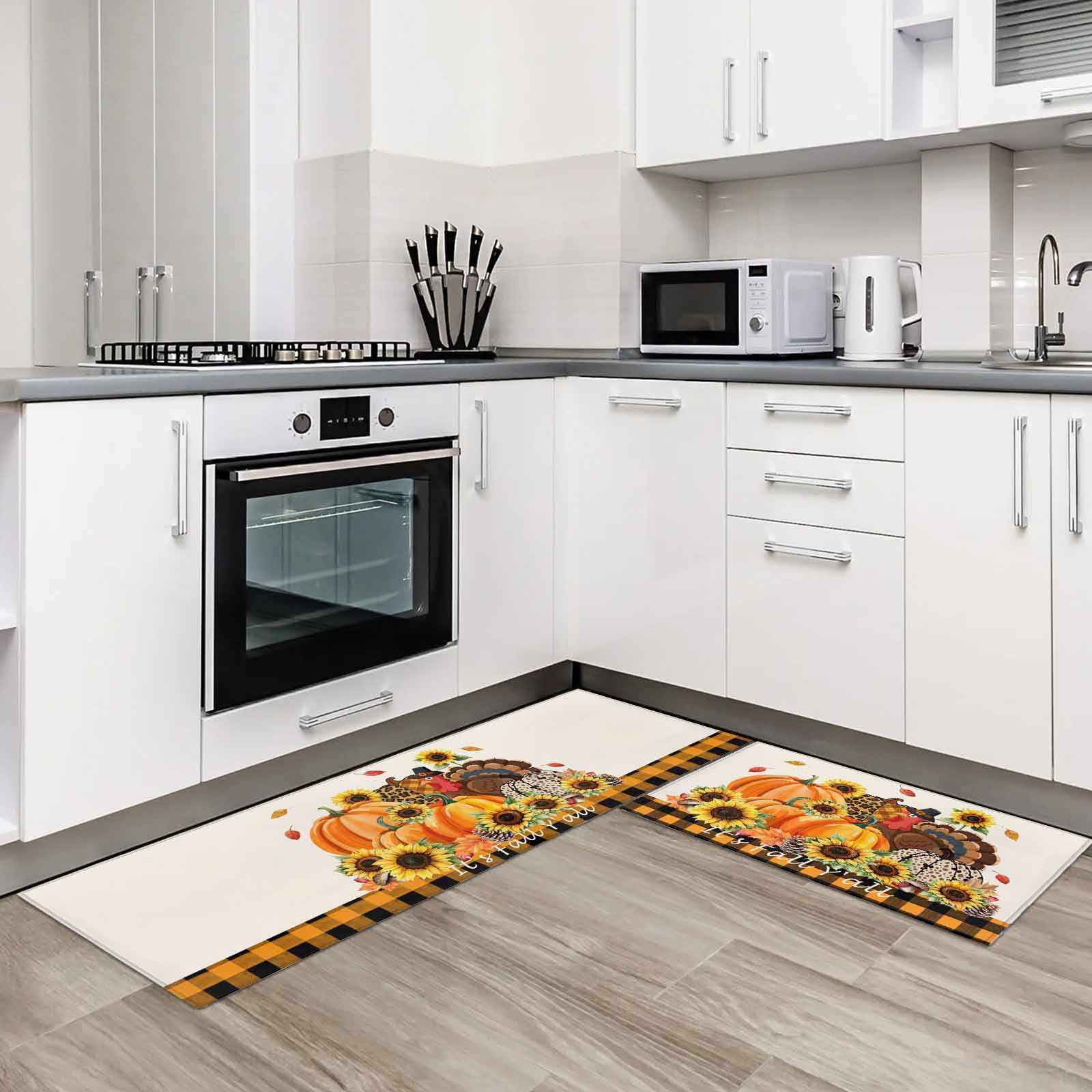 Fall Pumpkins 2 Pieces Non-Slip Kitchen Mat Set Thanksgiving Sunflower ...