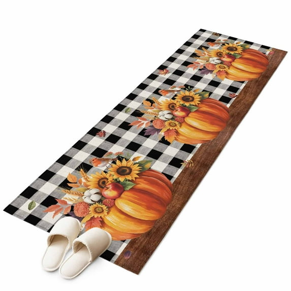 Fall Pumpkins 2'x6' Runner Rug, Thanksgiving Sunflowers Leaves Retro ...