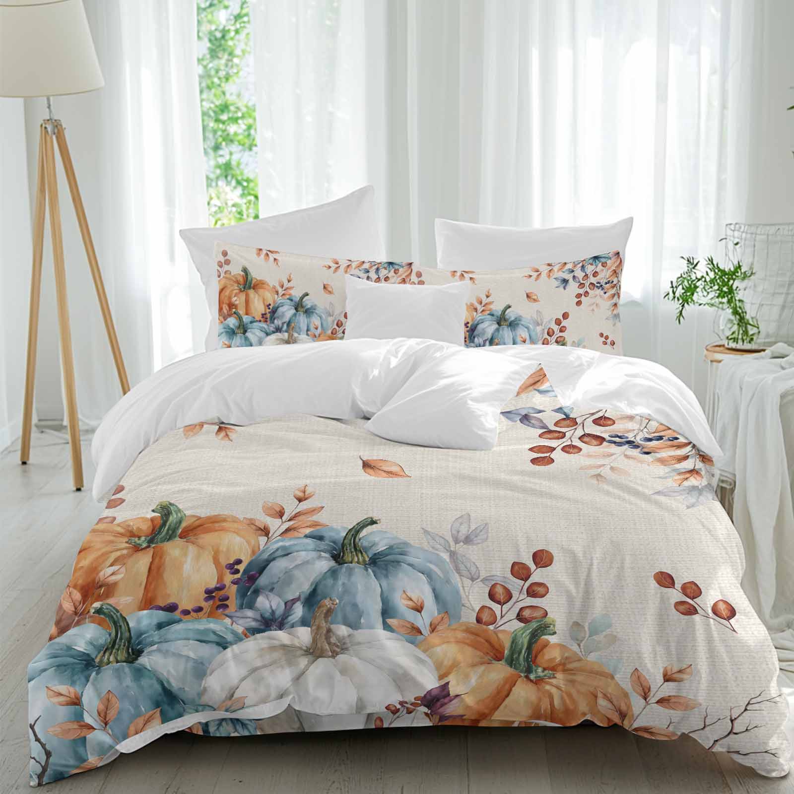 Fall Pumpkins 4 Piece Duvet Cover Set California King Size Thanksgiving ...