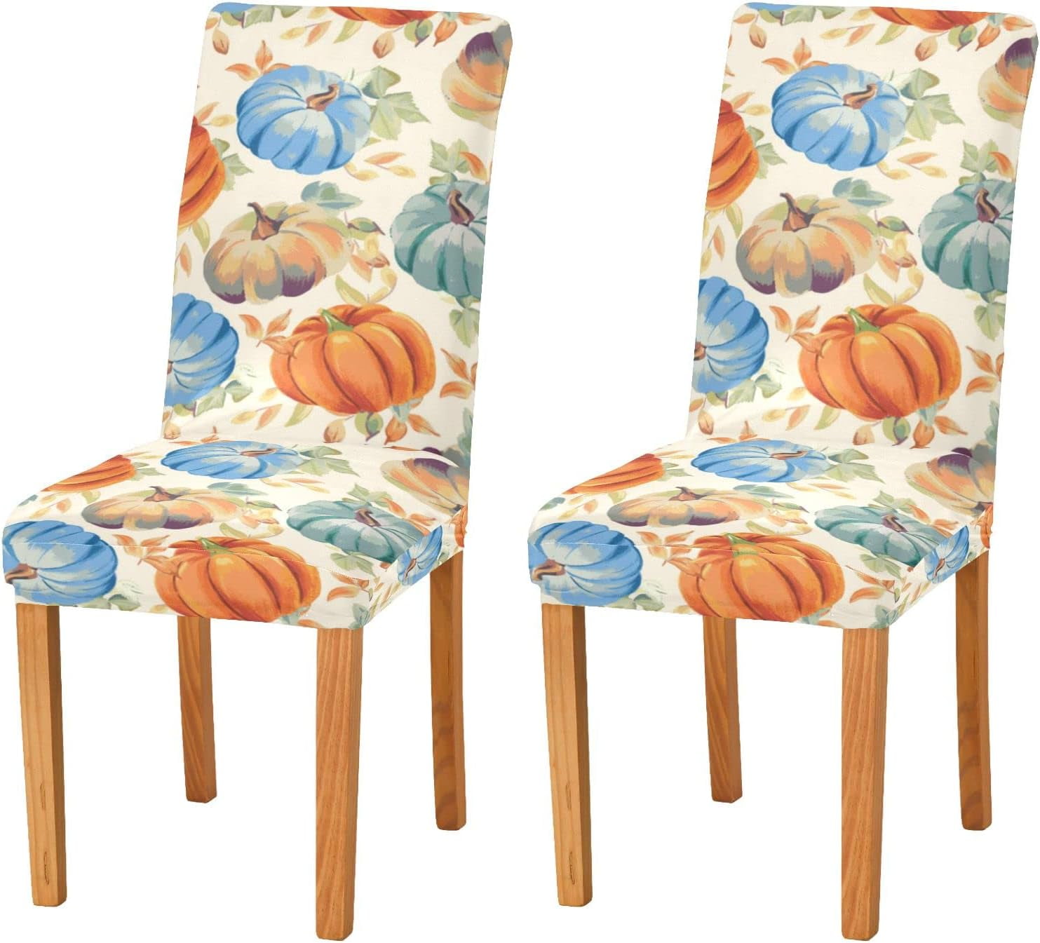 Fall Pumpkins Autumn Maple Dining Room Chair Covers Orange Blue Leaves ...