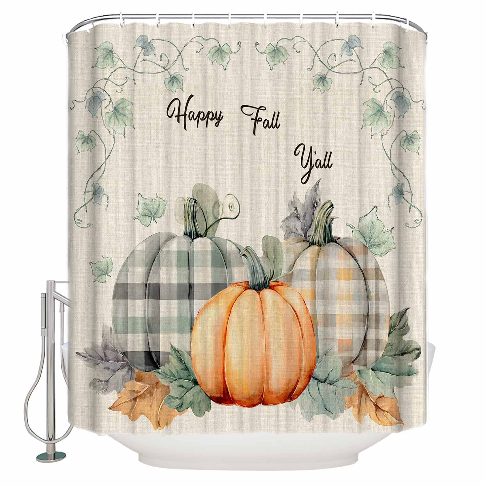 Fall Pumpkins Bathroom Shower Curtains with 12 Hooks Polyester ...