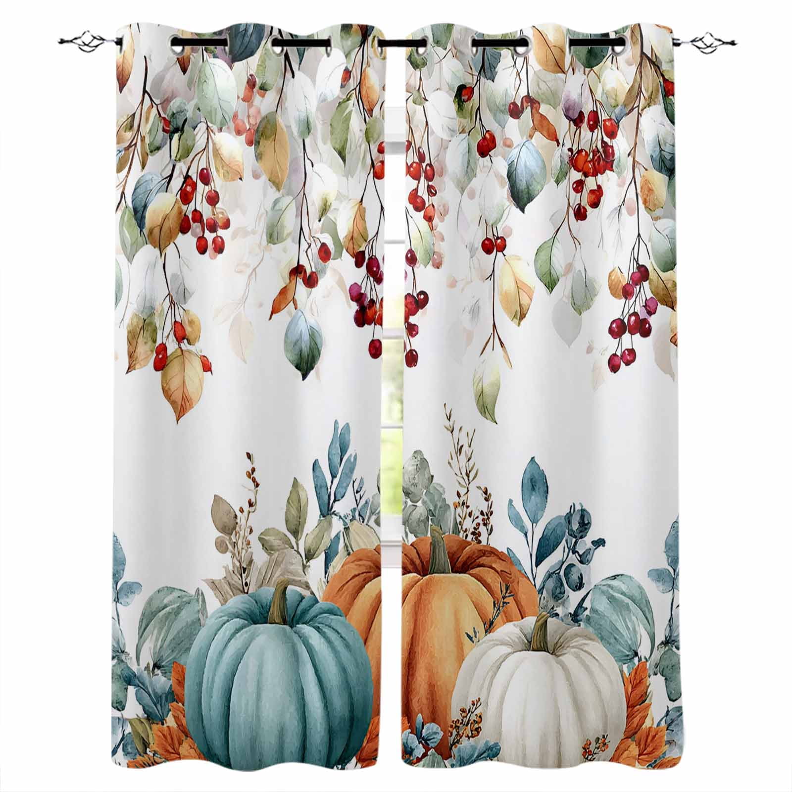 Fall Pumpkins Blackout Curtains 45 Inches Long, Botanical Thanksgiving ...