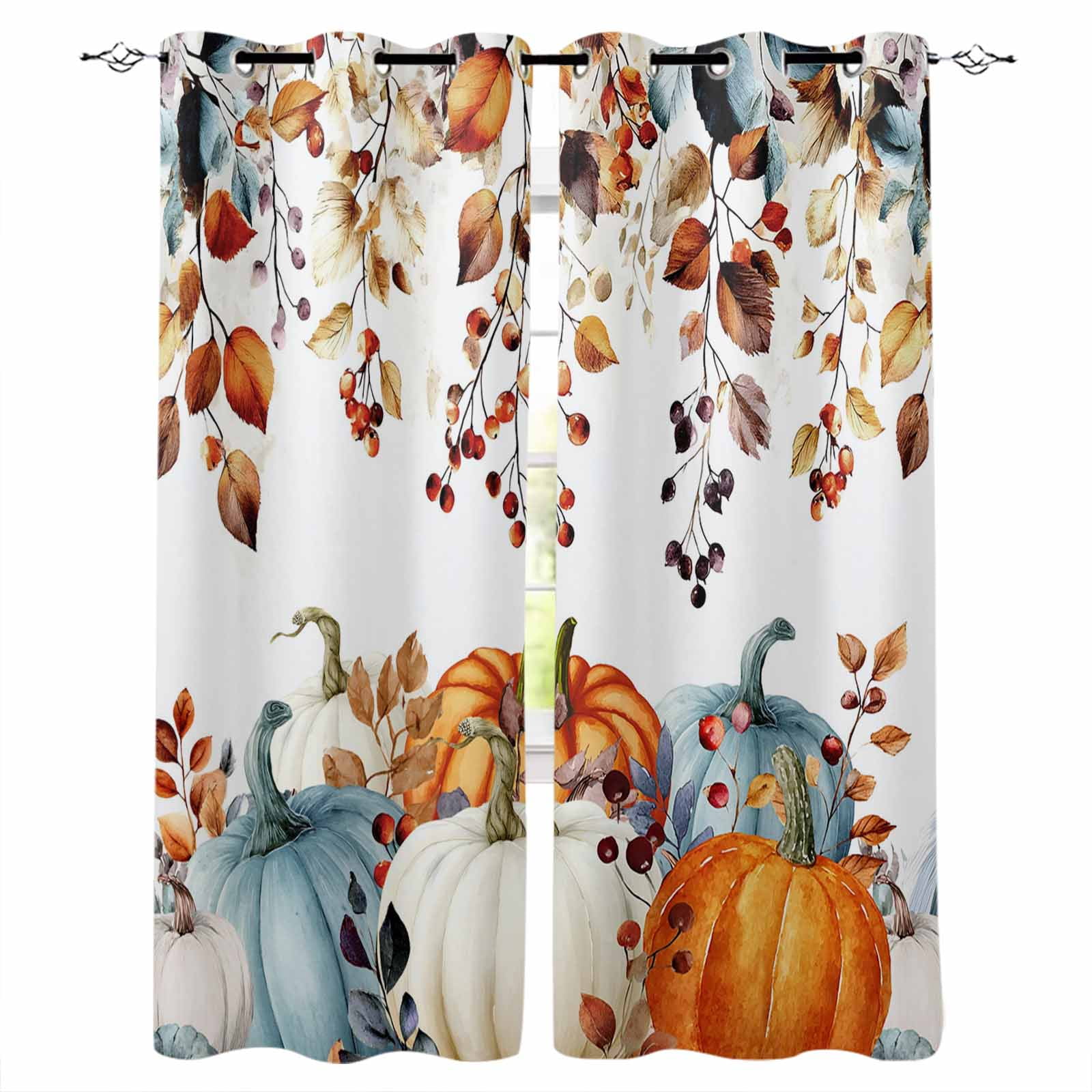 Fall Pumpkins Blackout Curtains 54 Inches Long, Botanical Thanksgiving ...
