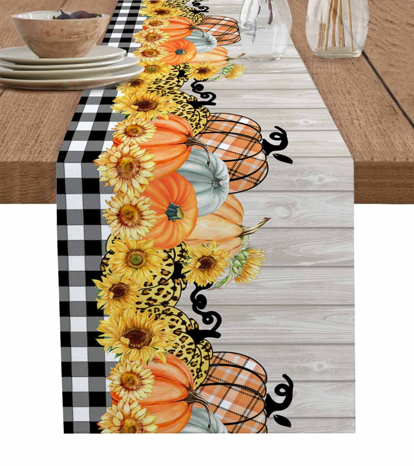 Fall Pumpkins Burlap-Cotton Table Runner 36 Inches Long,Black Plaid ...