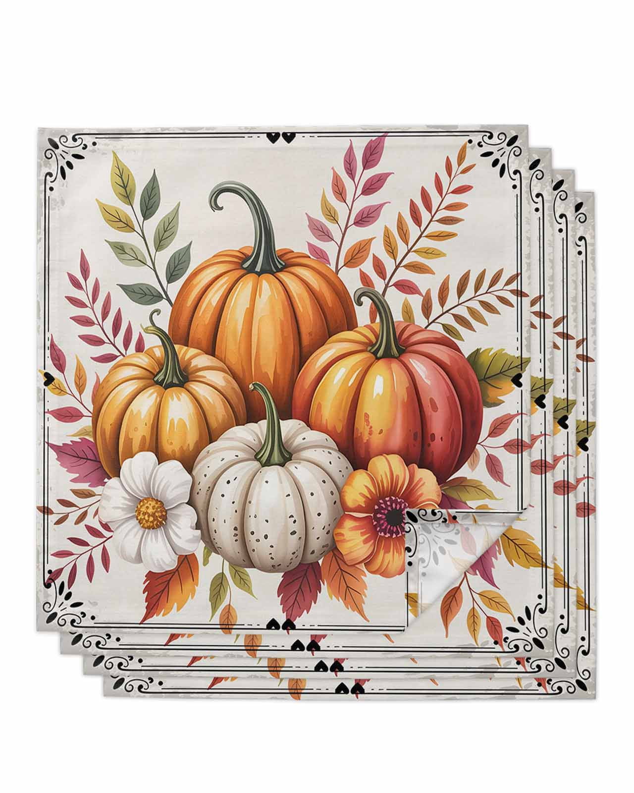 Fall Pumpkins Cloth Napkins Set of 4 Reusable Dinner Napkins ...