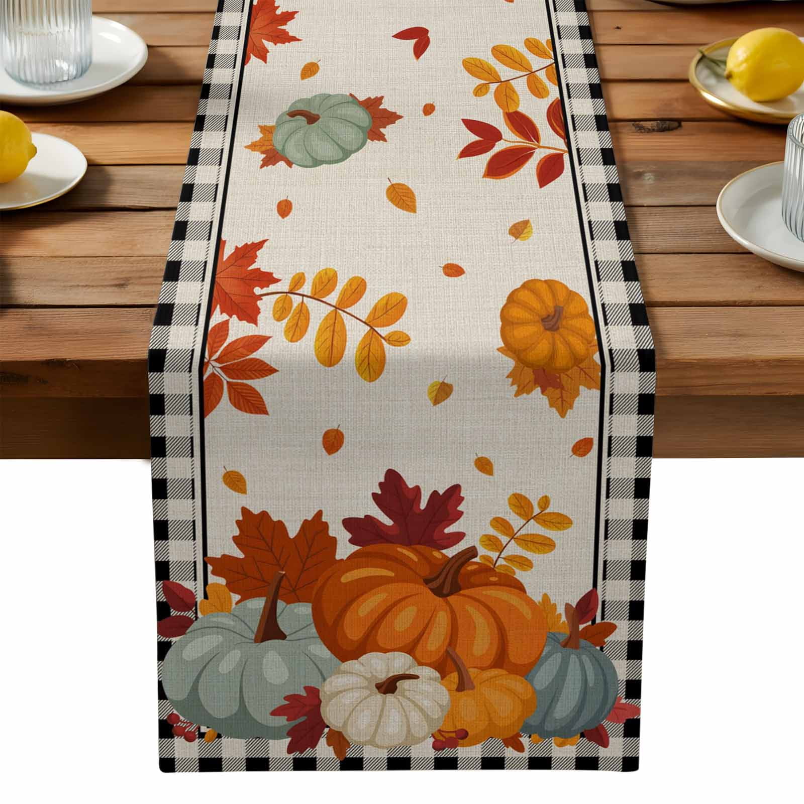 Fall Pumpkins Cotton Linen Table Runner for Dining Kitchen ...