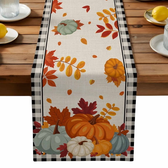 Fall Pumpkins Cotton Linen Table Runner for Dining Kitchen ...
