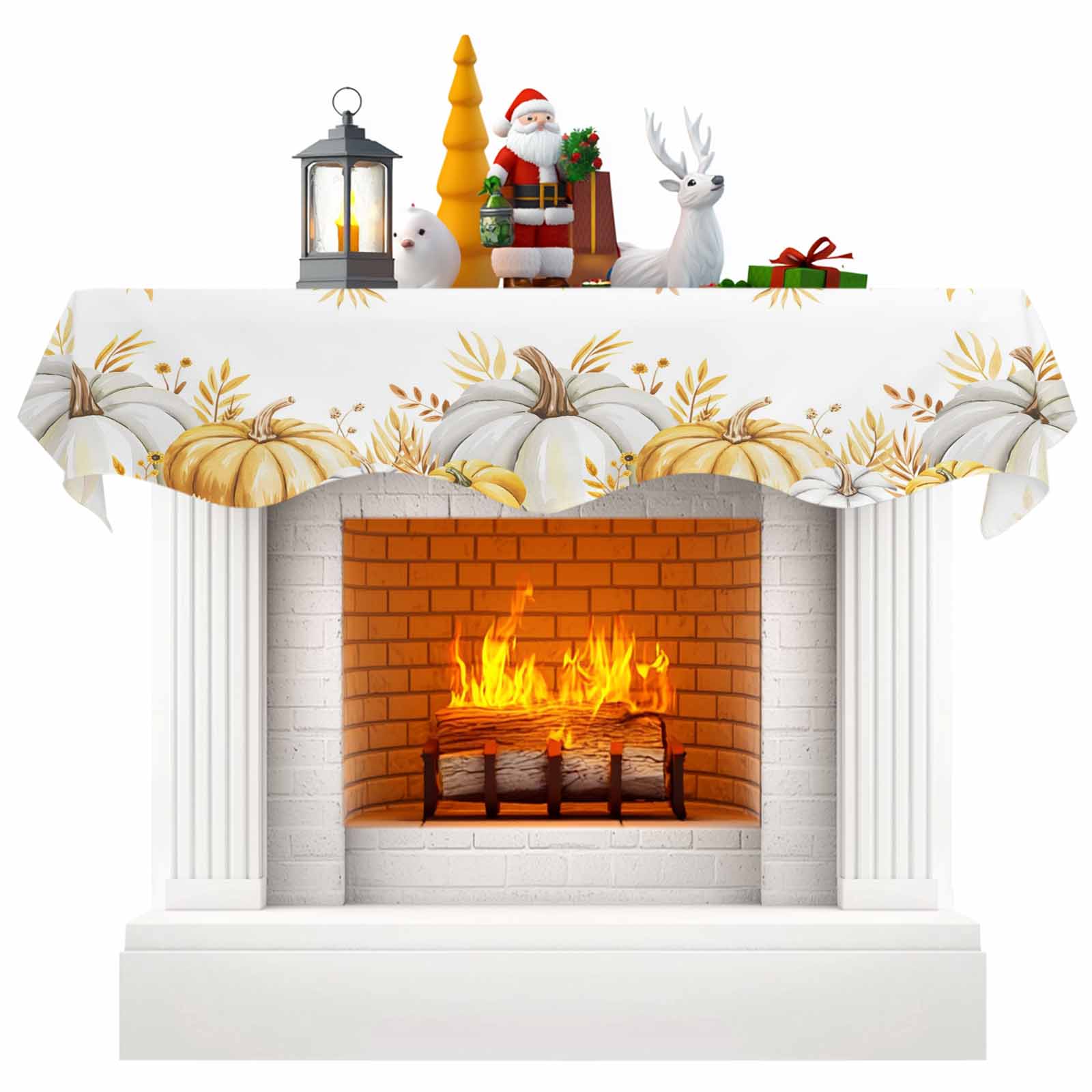 Fall Pumpkins Fireplace Mantel Scarf Table Runner, Thanksgiving Autumn ...