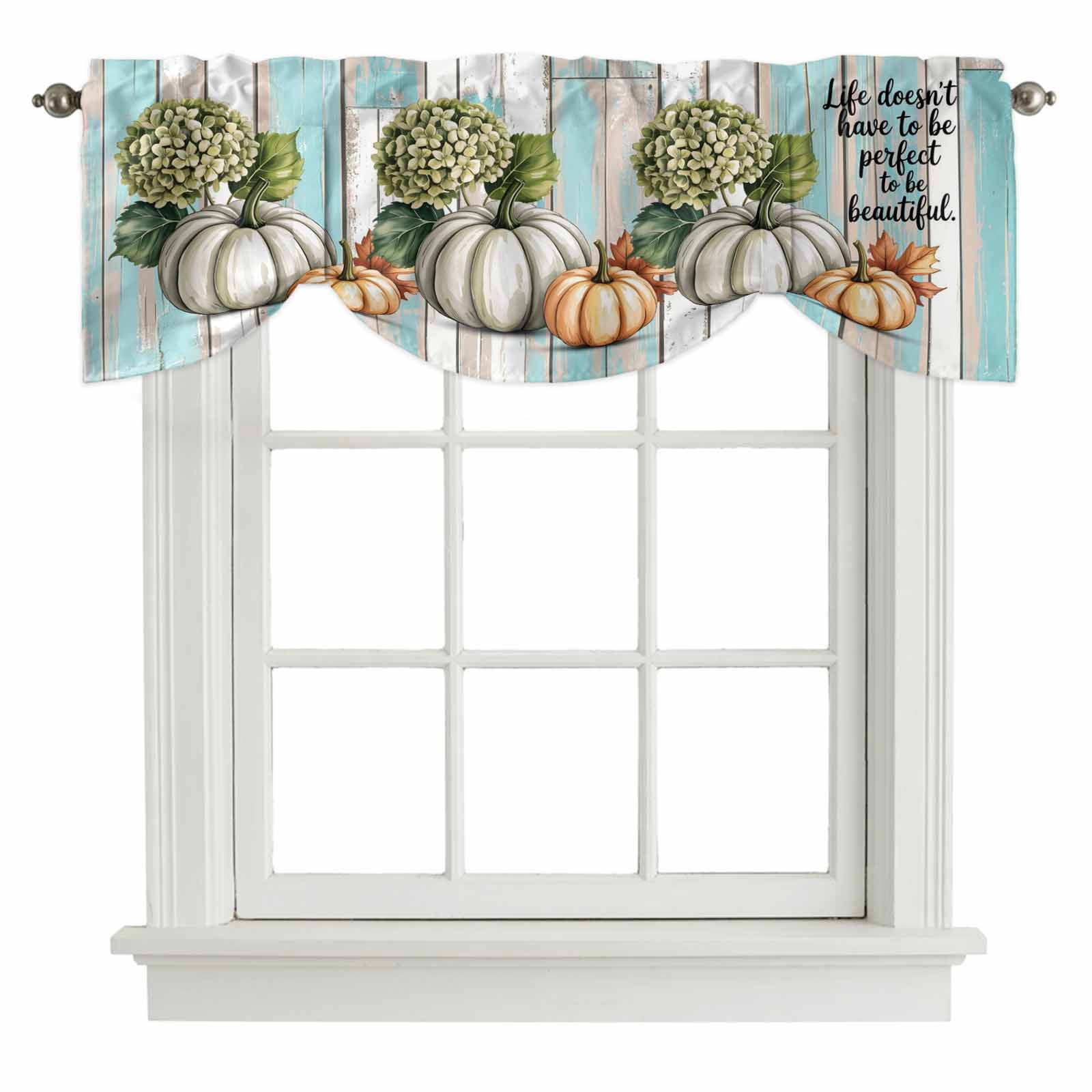 Fall Pumpkins Flowers Tie Up Valance Curtains for Windows, Kitchen ...