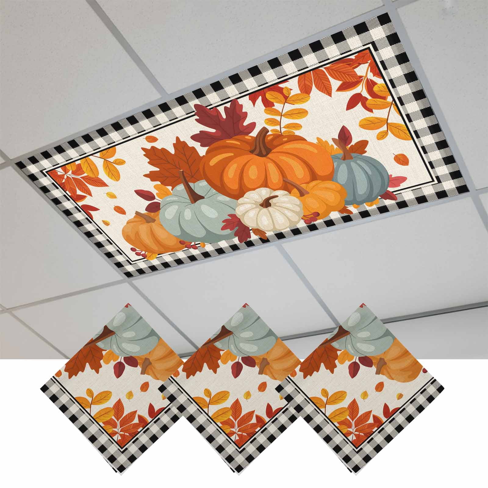 Fall Pumpkins Fluorescent Light Covers, Thanksgiving Black Plaid Maple ...