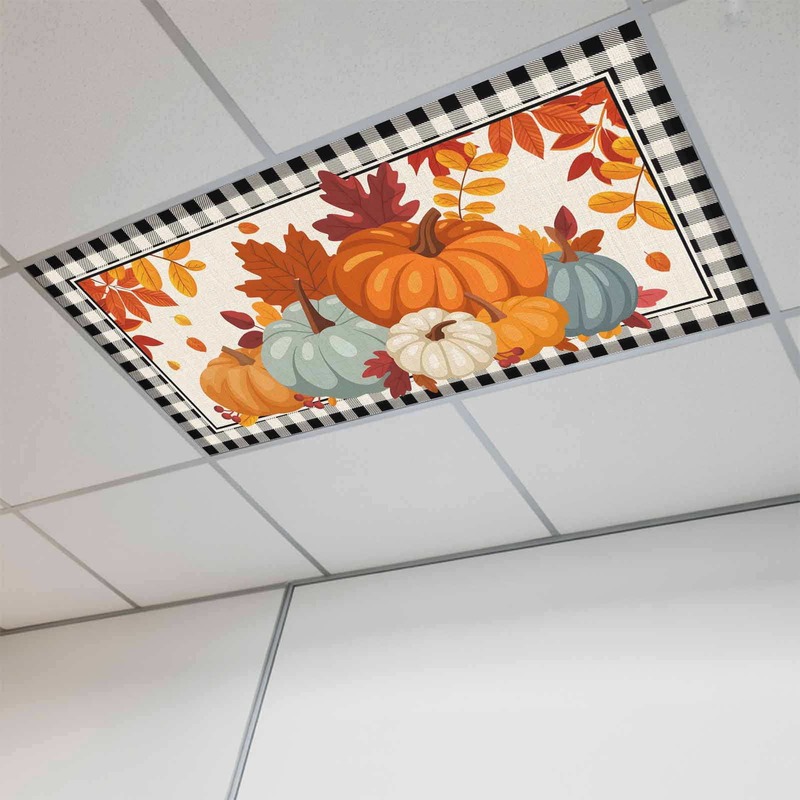 Fall Pumpkins Fluorescent Light Covers, Thanksgiving Black Plaid Maple ...