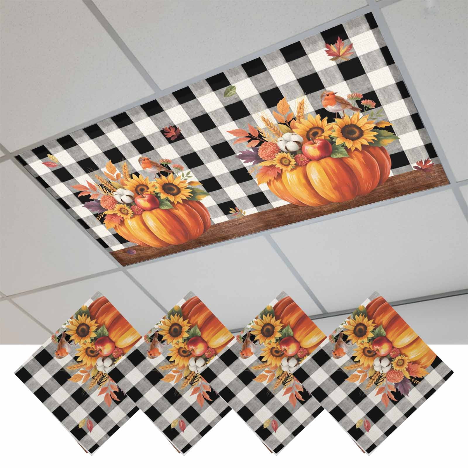Fall Pumpkins Fluorescent Light Covers, Thanksgiving Sunflowers Leaves ...