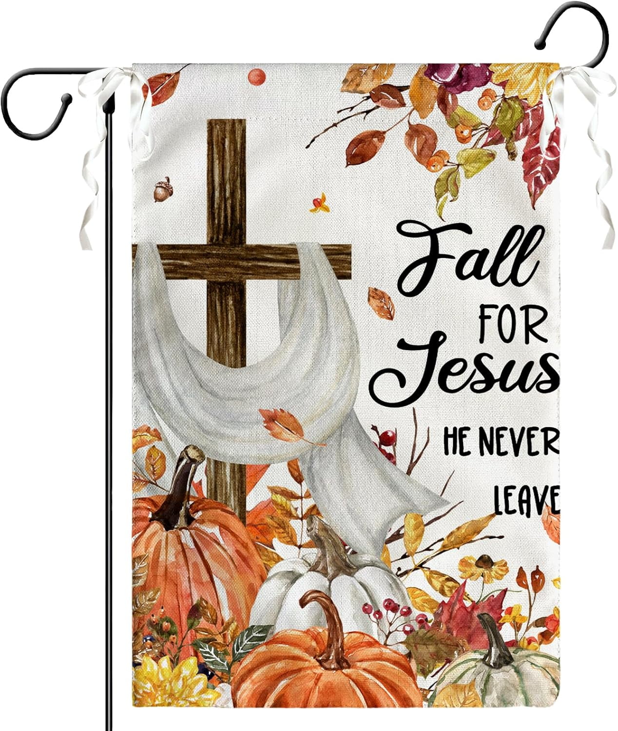 Fall Pumpkins Garden Flag 12x18 Double Sided Autumn Religious Cross ...