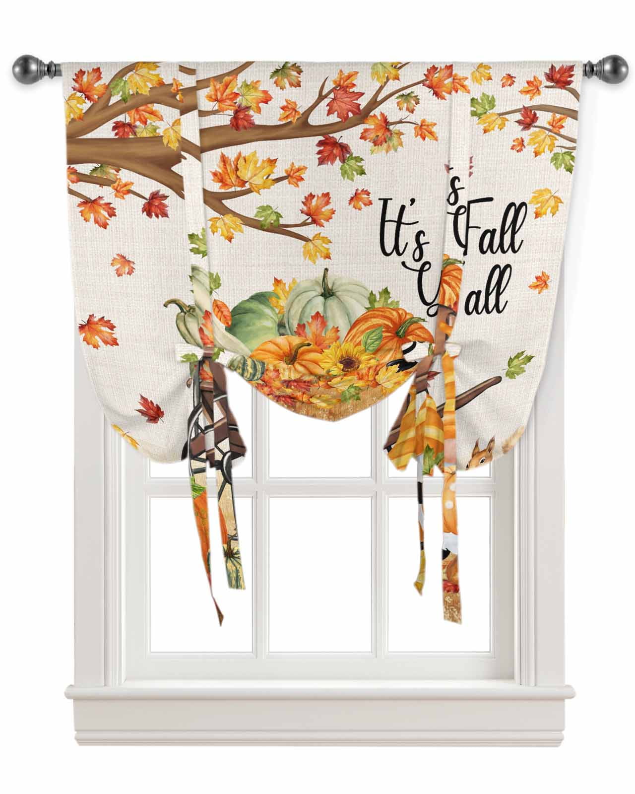 Fall Pumpkins Gnomes Tie Up Curtains for Kitchen Bathroom Bedroom ...
