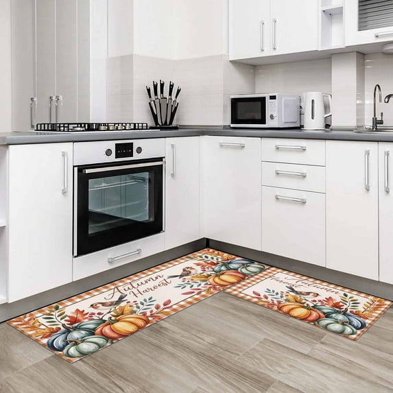 Fall Pumpkins Leaves 2 Pieces Non-Slip Kitchen Mat Set Thanksgiving ...