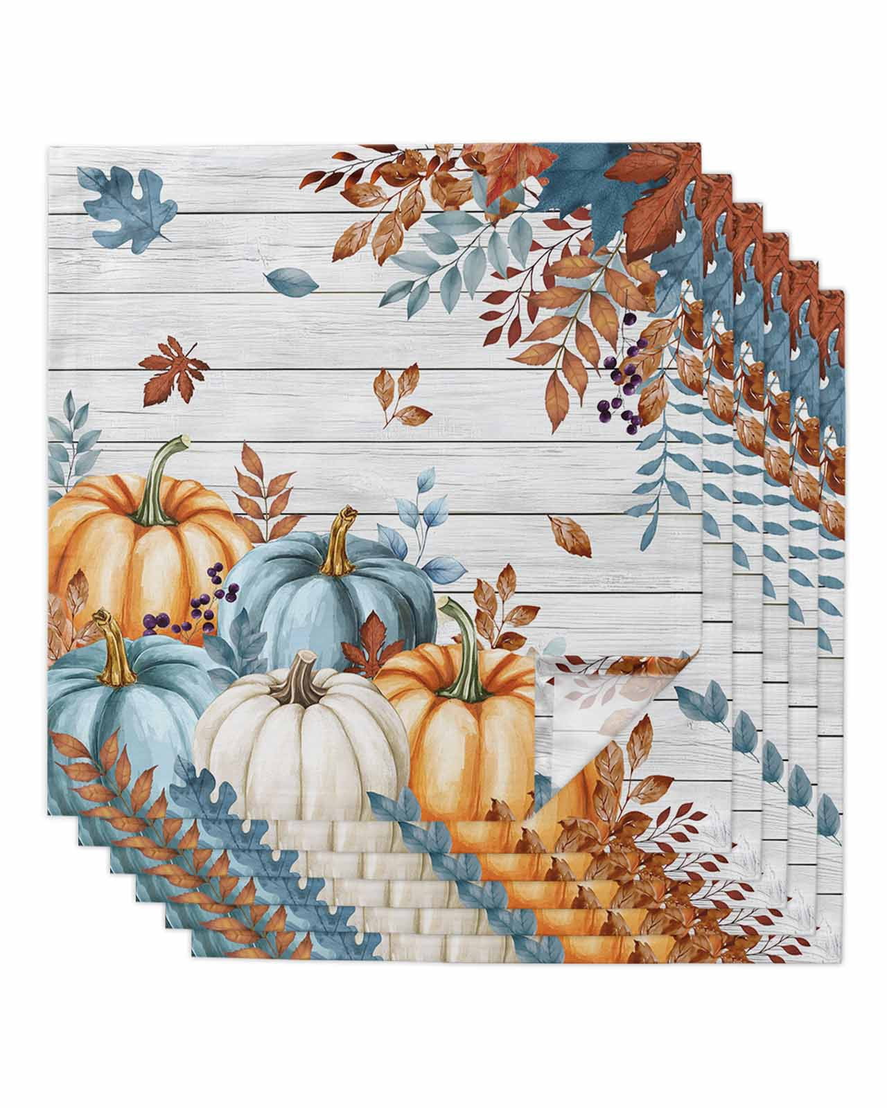 Fall Pumpkins Orange Blue Cloth Napkins Set of 6 Reusable Dinner ...