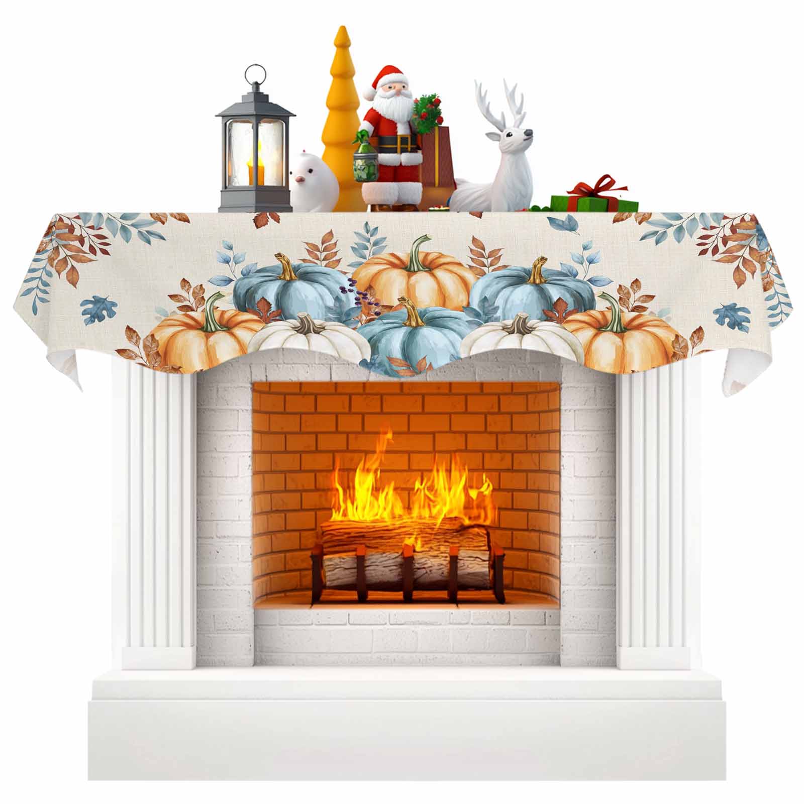 Fall Pumpkins Orange Blue Fireplace Mantel Scarf Table Runner ...