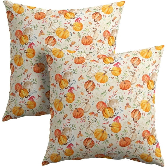 Fall Pumpkins Pillow Covers 16x16 Inches Autumn Maple Leaves Throw ...