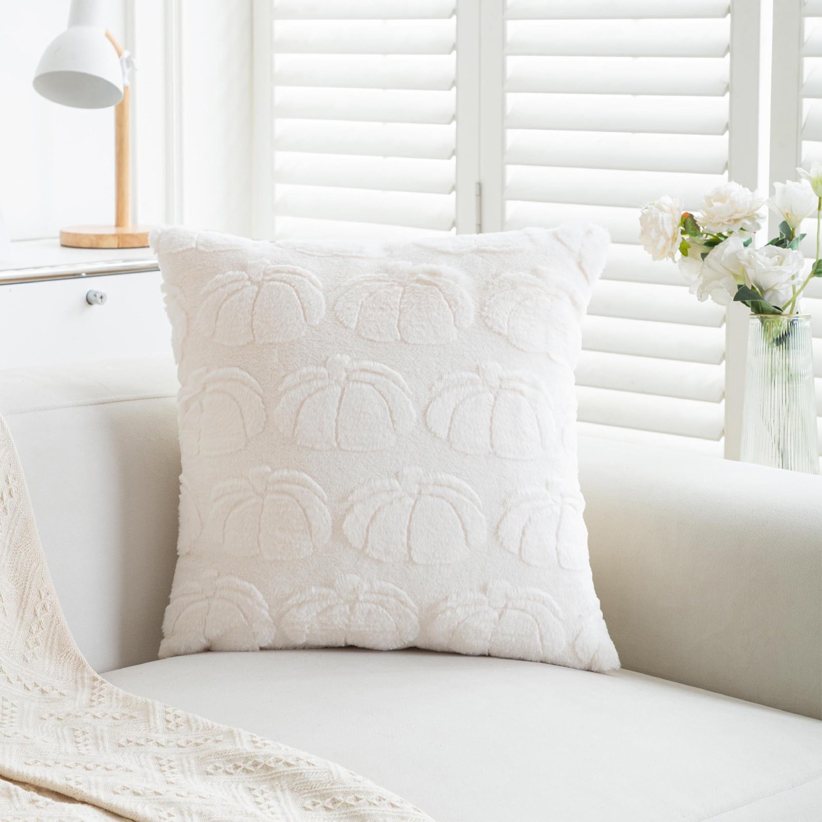 Fall Pumpkins Pillow Covers 18x18 Inch 1 Packs Soft Plush Faux Wool Fur ...