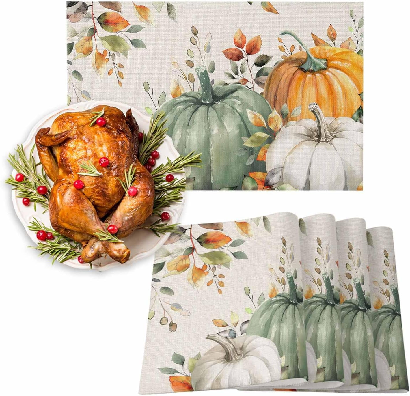 Fall Pumpkins Placemats Set of 6, Autumn Farmhouse Washable Table Mats ...