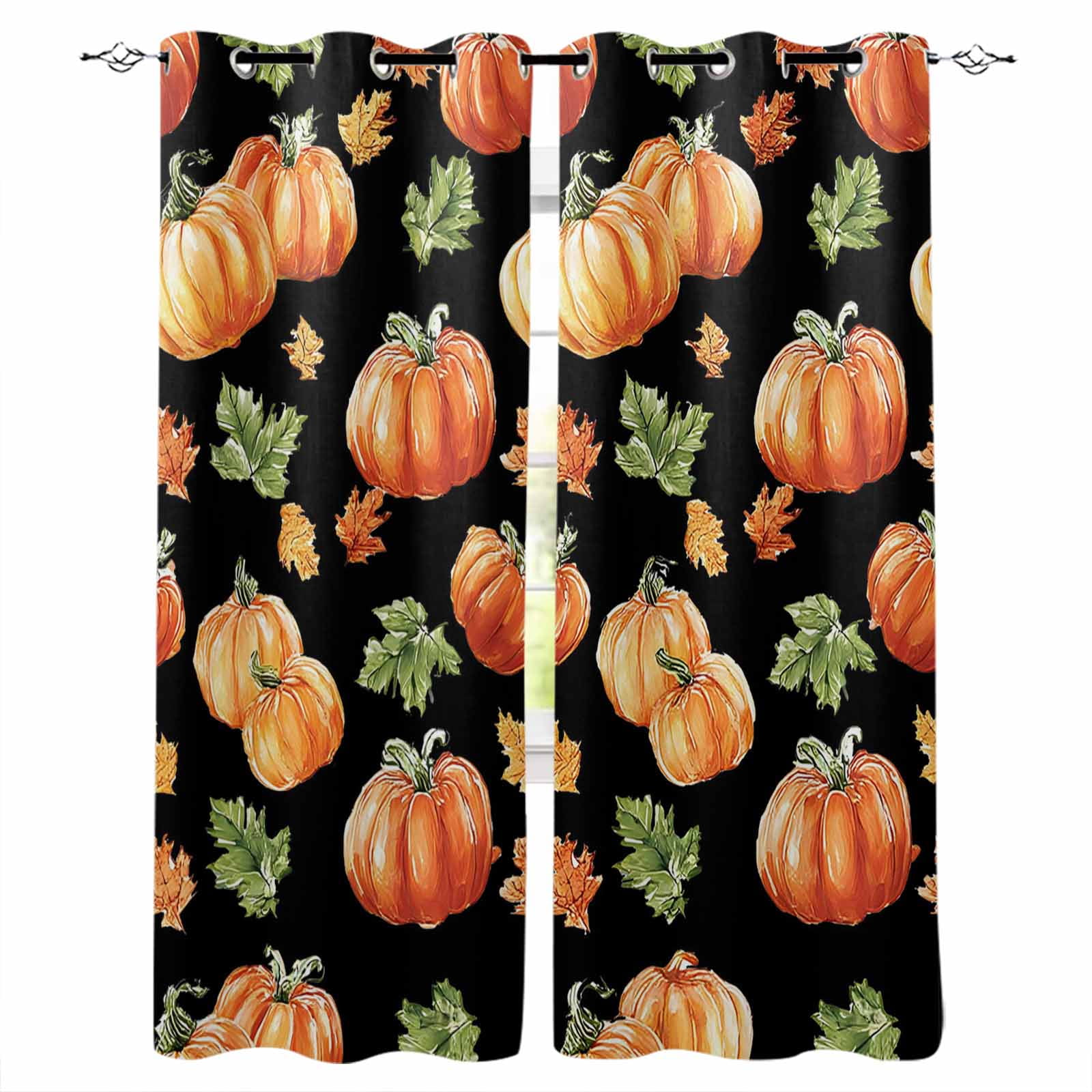 Fall Pumpkins Retro Blackout Curtains 72 Inches Long, Thanksgiving ...