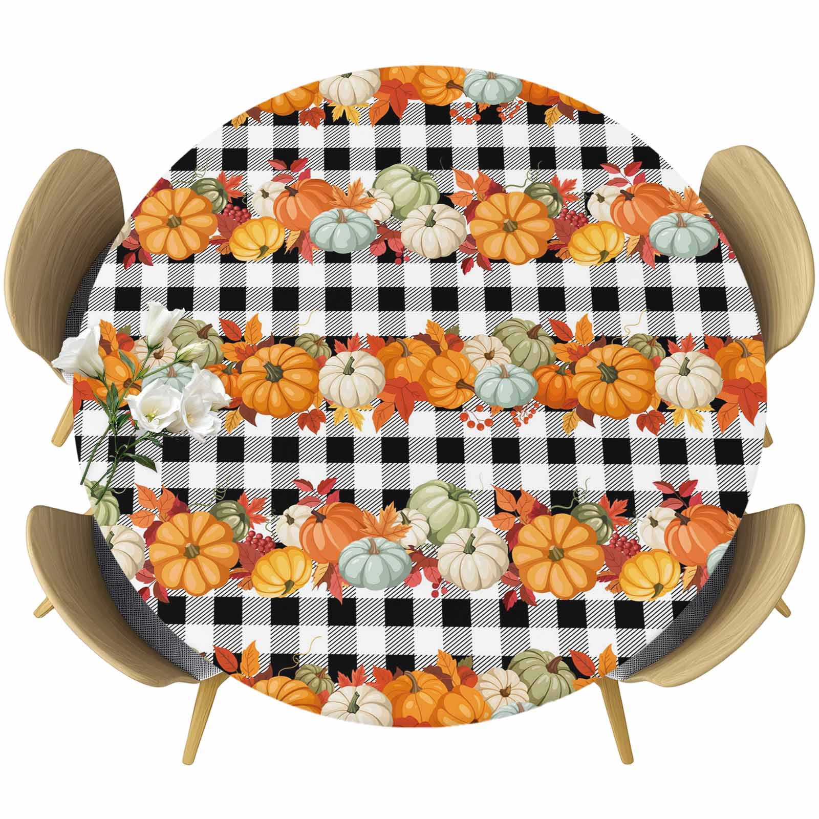 Fall Pumpkins Round Tablecloth, Fitted Table Cover with Elastic for 36 ...