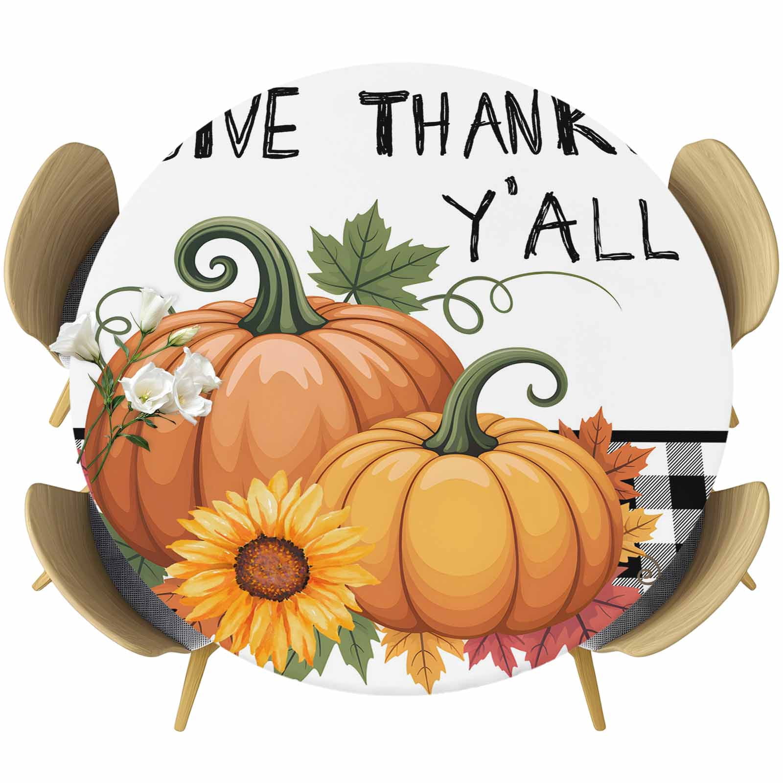 Fall Pumpkins Round Tablecloth, Fitted Table Cover with Elastic for 36 ...