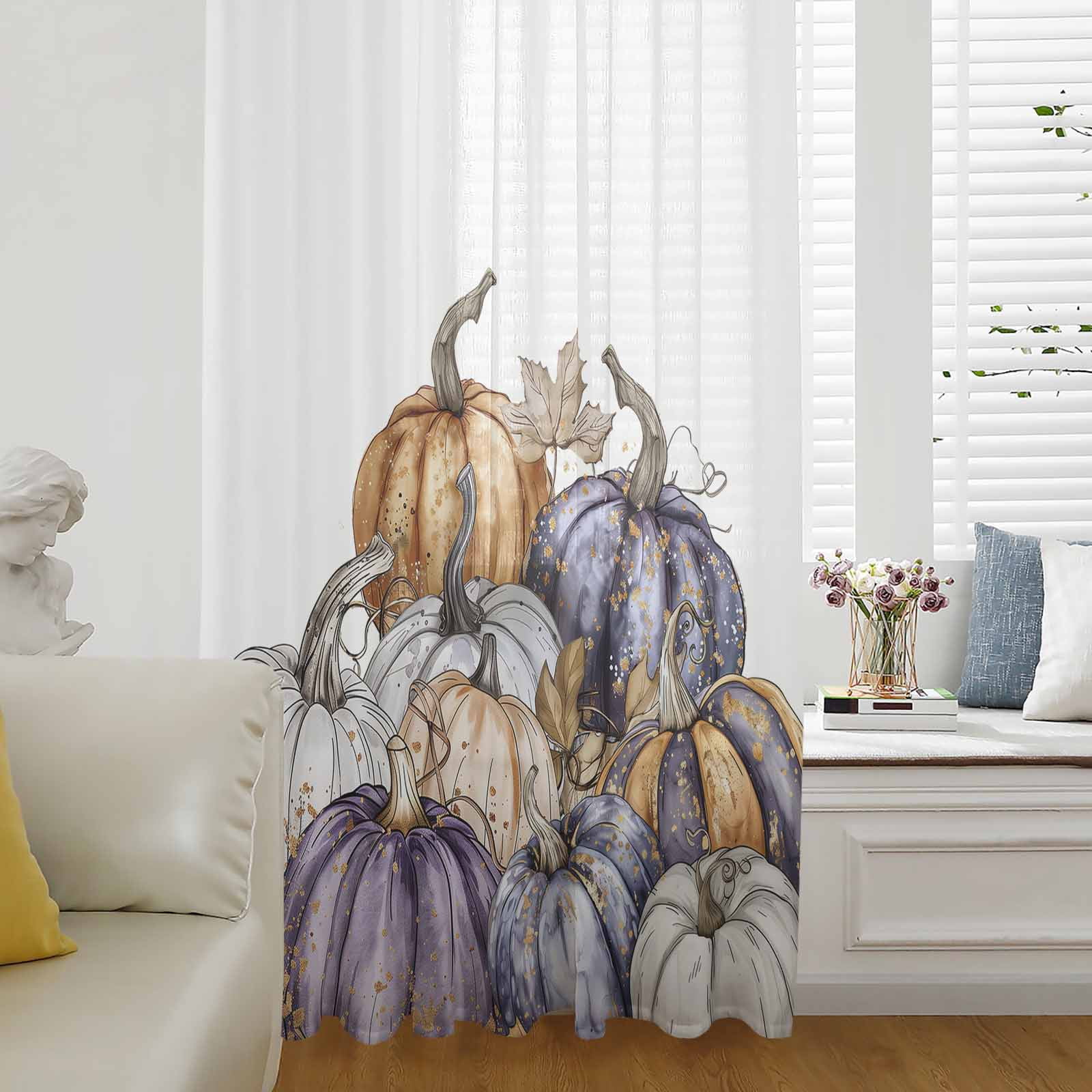 Fall Pumpkins Semi Sheer Curtains Drapes for Living Room, Bedroom ...
