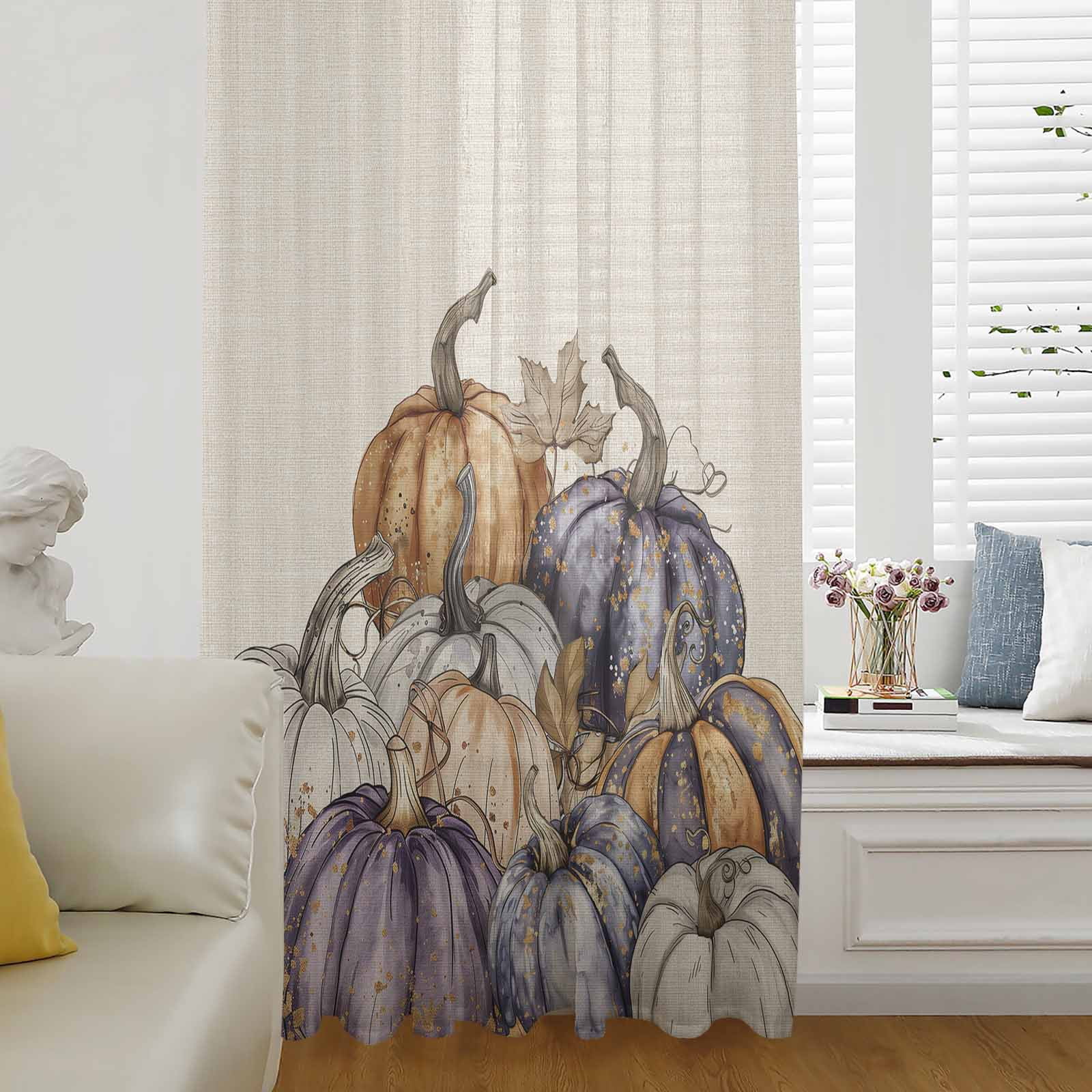 Fall Pumpkins Semi Sheer Curtains Drapes for Living Room, Bedroom ...