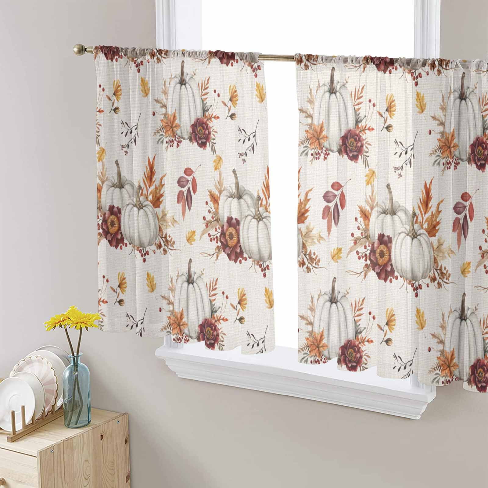 Fall Pumpkins Sheer Curtains 54 Inches Length 2 Panels Set, Window ...