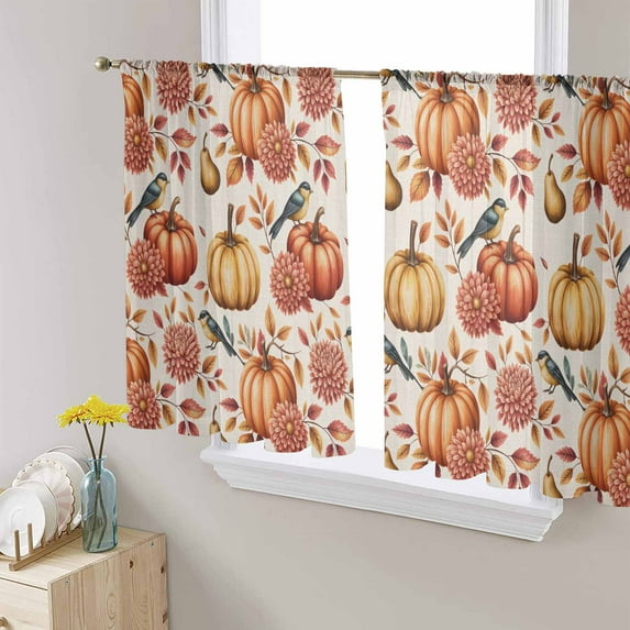 Fall Pumpkins Sheer Curtains 54 Inches Length 2 Panels Set, Window ...