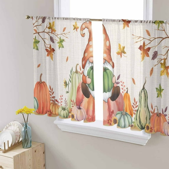 Fall Pumpkins Sheer Curtains 54 Inches Length 2 Panels Set, Window ...