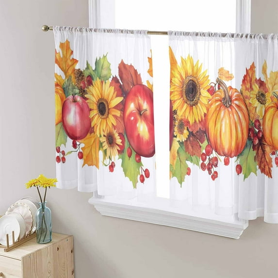 Fall Pumpkins Sheer Curtains 54 Inches Length 2 Panels Set, Window ...