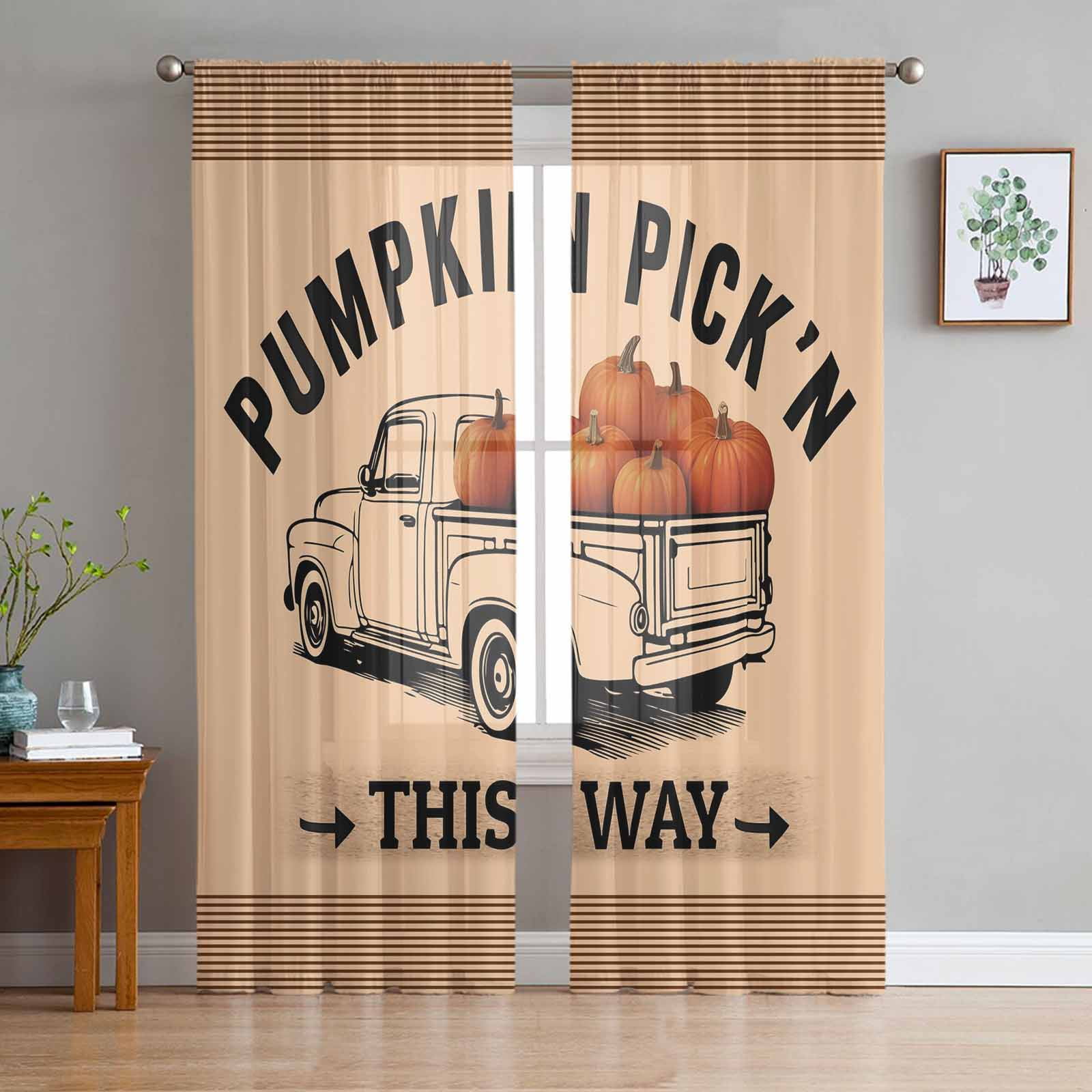 Fall Pumpkins Sheer Curtains 63 Inches Length 2 Panels Set, Window ...